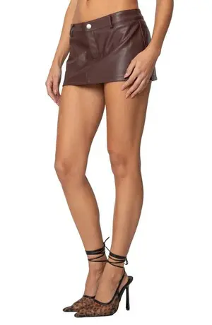 EDIKTED Frances Faux Leather Miniskirt - Brown