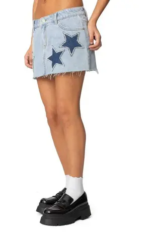 EDIKTED Embellished Denim Miniskirt - Light-blue