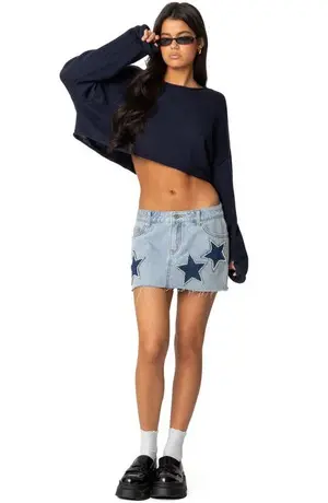 EDIKTED Embellished Denim Miniskirt - Light-blue