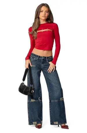 EDIKTED Revi Cutout Grommet Crop Top