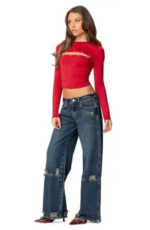 EDIKTED Revi Cutout Grommet Crop Top