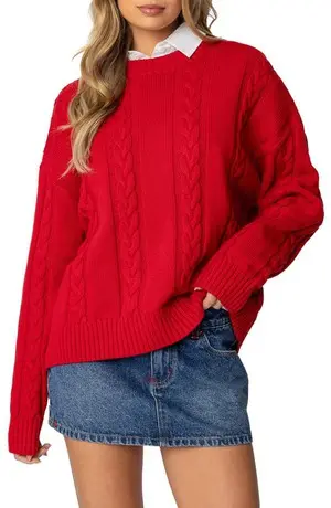 EDIKTED Acacia Oversize Cotton Cable Sweater