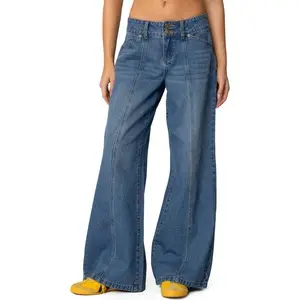 EDIKTED Charlie Seamed Wide Leg Jeans - Blue-washed
