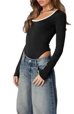 EDIKTED Contrast Scoop Neck Bodysuit