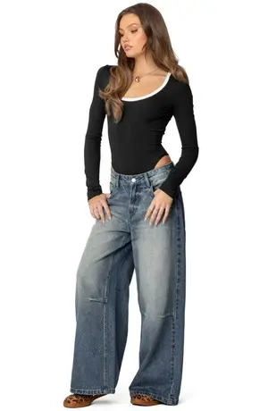 EDIKTED Contrast Scoop Neck Bodysuit