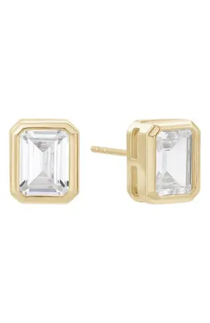 Shashi Emerald Cut Zirconia Stud Earrings - Gold