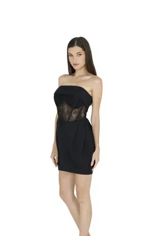 AKALIA Daisy Strapless Lace Corset Dress - Black