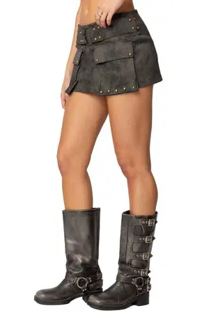 EDIKTED Marge Studded Faux Leather Miniskirt