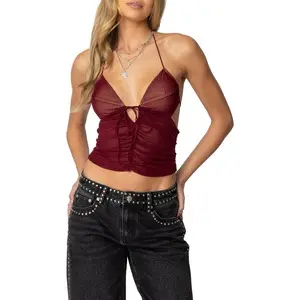 EDIKTED Strappy Ruched Mesh Camisole