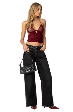 EDIKTED Strappy Ruched Mesh Camisole
