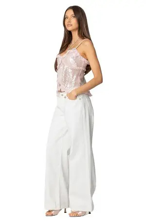 EDIKTED Sequin Ruffle Camisole - Light-pink