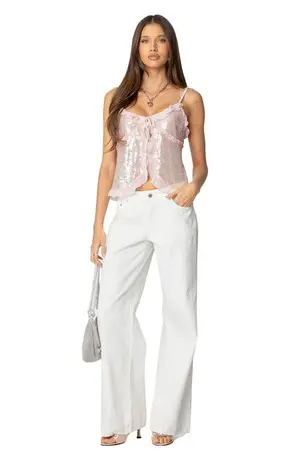 EDIKTED Sequin Ruffle Camisole - Light-pink