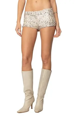 EDIKTED Sequin Micro Shorts - Silver