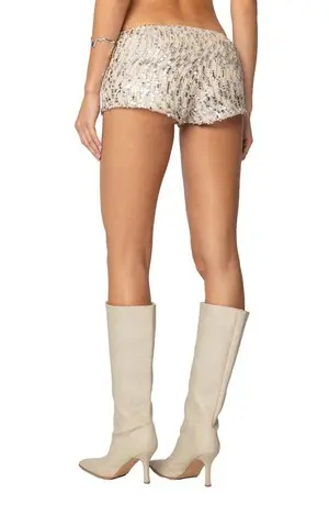 EDIKTED Sequin Micro Shorts - Silver