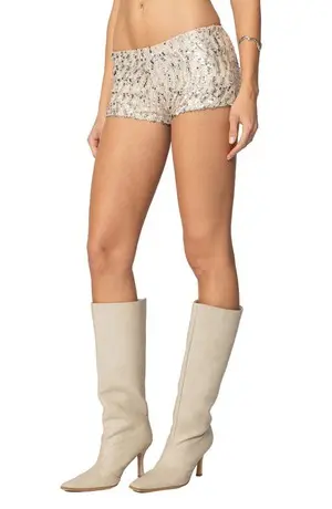 EDIKTED Sequin Micro Shorts - Silver