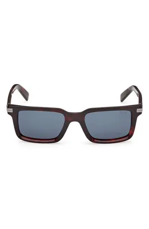 Zegna ZEGNA 53mm Rectangular Sunglasses Shiny Red Havana