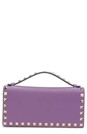 Valentino Garavani Rockstud Leather Wallet On A Chain - Violet
