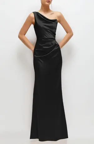 After Six One-shoulder Charmeuse Gown - Black