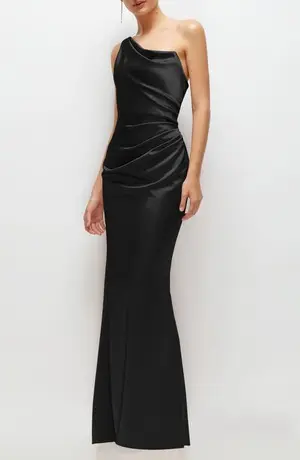 After Six One-shoulder Charmeuse Gown - Black