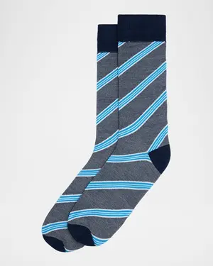 Neiman Marcus Neiman Marcus Diagonal Birdseye Crew Socks Blue