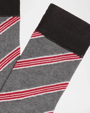 Neiman Marcus Diagonal Birdseye Crew Socks - Red Gray