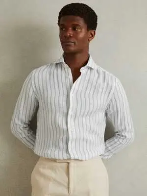 REISS Ruban Linen Button-through Shirt Blue