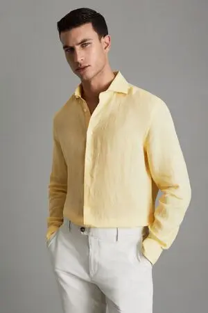 REISS Ruban Linen Button-through Shirt Melon
