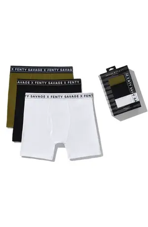 SAVAGE X FENTY Savage Classics 3-pack Boxer Briefs - Black Caviar/ Green O