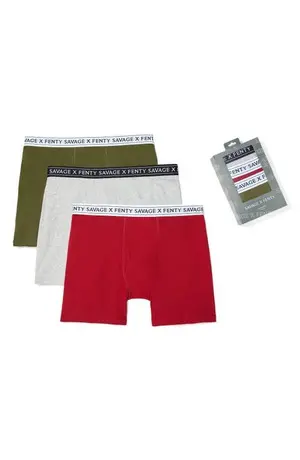 SAVAGE X FENTY Savage Classics 3-pack Boxer Briefs - Red/green/grey Heather