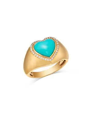 Bloomingdale'S Heart Ring In 14k Yellow Gold - Blue