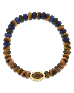 Luis Morais 14k Yellow Citrine, Tiger's Eye, And Lapis Beaded Bracelet - Gold