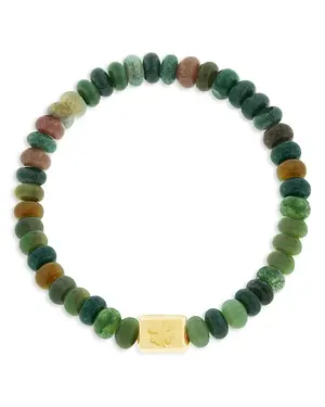 Luis Morais 14k Yellow Clover Ingot Indian Agate Beaded Bracelet - Gold