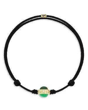 Luis Morais 14k Yellow Gold, Diamond, And Cabochon Cord Bracelet - Black/gold