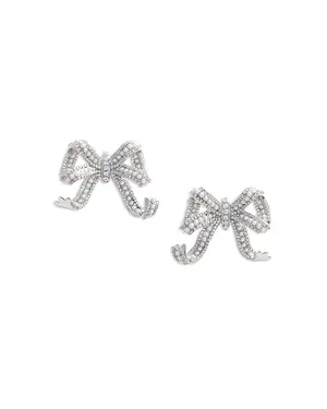 SELF-PORTRAIT Crystal Bow Drop Earrings - Silver