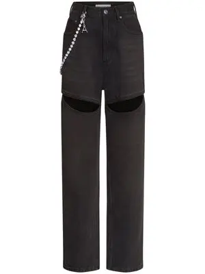 AREA Denim Jeans With Crystal Chain Detail