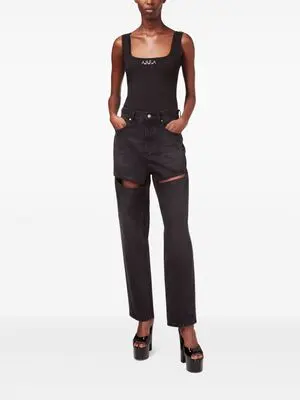 AREA Denim Jeans With Crystal Chain Detail