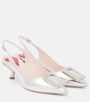 ROGER VIVIER Virgule 55 Metallic Leather Slingback Pumps - Silver