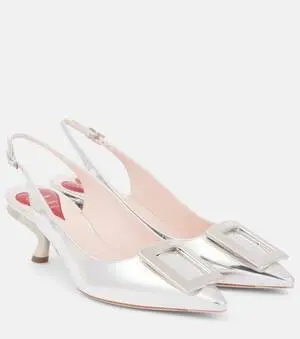 ROGER VIVIER Roger Vivier Virgule 55 Metallic Leather Slingback Pumps Silver