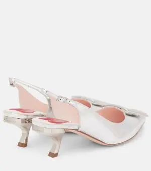 ROGER VIVIER Virgule 55 Metallic Leather Slingback Pumps - Silver