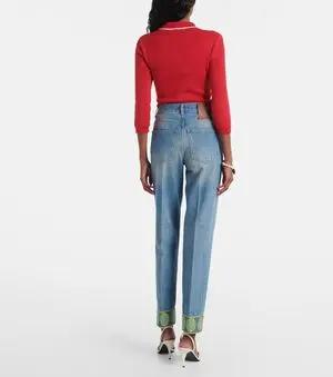 Valentino Garavani Jacquard-trimmed Straight Leg Jeans