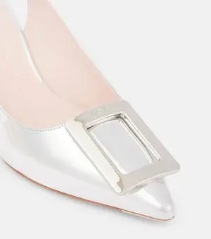 ROGER VIVIER Virgule 55 Metallic Leather Slingback Pumps - Silver