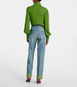 Valentino Garavani Jacquard-trimmed Straight Jeans