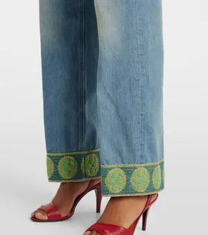 Valentino Garavani Jacquard-trimmed Straight Jeans