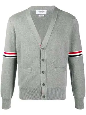 Thom Browne Rwb Cotton Cardigan - Light Grey
