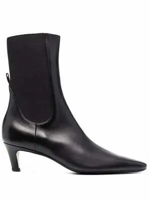 TOTEME Leather Mid Heel Ankle Boots - Black
