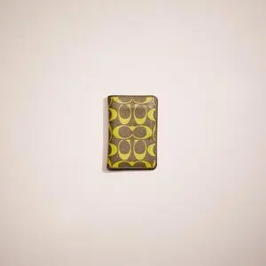 COACH® Restored Card Wallet In Signature Leather - Army Green/key Lime