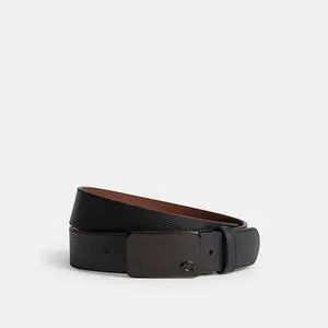 COACH Signature Plaque Buckle Cut-to-size Reversible Belt, 38mm - Black/redwood
