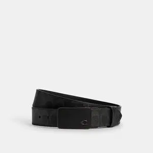 COACH Signature Plaque Buckle Cut-to-size Reversible Belt, 38mm - Black Signature/black