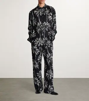 Balmain Satin Palm Tree Print Shirt