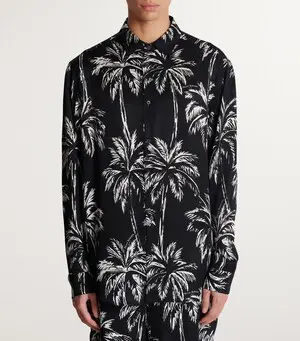 Balmain Satin Palm Tree Print Shirt